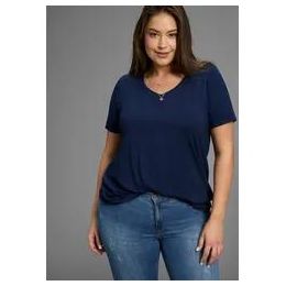 T-Shirt LAURA SCOTT CURVE, Damen, Gr. 56/58, blau, Jersey, Obermaterial: 94% Viskose, 6% Elasthan, unifarben, Basic, A-Linie h&uuml;ftbedeckend, V-Ausschnitt, Shirts T-Shirt, mit V-Ausschnitt aus flie&szlig;ender Viskose - GROSSE GR&Ouml;SSE