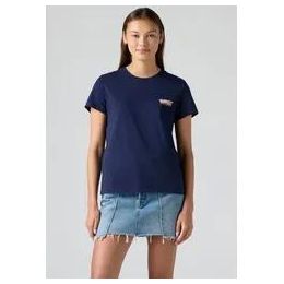 Levi's T-Shirt LEVI'S "THE PERFECT TEE", Damen, Gr. M (38), blau, Single Jersey, Obermaterial: 100% Baumwolle, normal, Rundhals, abgesteppt, Shirts T-Shirt, mit Batwing-Logoprint