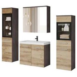 Badm&ouml;bel-Set Welltime "MADRIT II, Schrank mit Waschbecken, 2 H&auml;nger, Spiegelschrank", grau (matera anthrazit, kastanien breslau), B:120,4cm H:131,5cm T:34,5cm, Holzwerkstoff, Kastenm&ouml;bel-Sets, Badm&ouml;bel-Set, H&auml;ngende Badm&ouml;bel mit Glaseins&auml;tzen &ndash; in vielen Farben erh&auml;ltlich