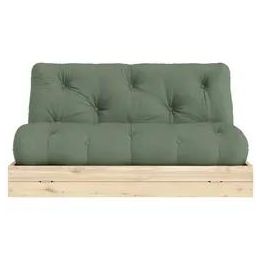 Schlafsofa KARUP DESIGN "Flip Sofabed, Made in Europe, mehrere Farben, vielseitig einsetzbar", gr&uuml;n (olive gr&uuml;n), B:145cm H:83cm T:98,5cm, Bezug: 80% Baumwolle, 20% Polyester, Sofas, Schlafsofa, inkl. handgefertigte Futonmatratze, FSC-zertifiziertes Massivholz