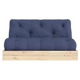Schlafsofa KARUP DESIGN "Flip Sofabed, Made in Europe, mehrere Farben, vielseitig einsetzbar", blau (navy), B:145cm H:83cm T:98,5cm, Bezug: 80% Baumwolle, 20% Polyester, Sofas, Schlafsofa, inkl. handgefertigte Futonmatratze, FSC-zertifiziertes Massivholz