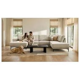 Wohnlandschaft OTTO HOME "XXL Sofa Oland, Struktur, Flachgewebe, Luxus-Microfaser, Boucle", grau (light grau), B:345cm H:85cm T:210cm, 100% Polyester, Sofas, Wohnlandschaft, U-Form, 345 cm, Wellenunterfederung, Skandi-Design, Metallf&uuml;&szlig;e