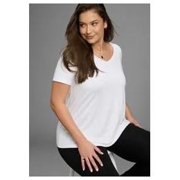 T-Shirt LAURA SCOTT CURVE, Damen, Gr. 48/50, wei&szlig;, Jersey, Obermaterial: 94% Viskose, 6% Elasthan, unifarben, Basic, A-Linie h&uuml;ftbedeckend, V-Ausschnitt, Shirts T-Shirt, mit V-Ausschnitt aus flie&szlig;ender Viskose - GROSSE GR&Ouml;SSE