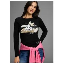 Langarmshirt Kangaroos, Damen, Gr. 32/34, schwarz, Obermaterial: 100% Baumwolle, figurbetont, Rundhals, Shirts Langarmshirt, mit s&uuml;&szlig;em Minnie-Mouse Print