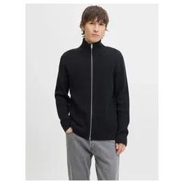 Jack & Jones Strickjacke JACK & JONES "JJEPERFECT KNIT ZIP CARDIGAN SN", Herren, Gr. S, schwarz, Strick, Obermaterial: 50% Baumwolle, 50% Polyester, unifarben, slim fit h&uuml;ftbedeckend, hoch geschlossener Ausschnitt, Strickjacken Strickjacke