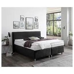 Boxspringbett "Florenz in den Breiten 160x200, 180x200cm & 200x200cm", schwarz, B:215cm L:210cm, Westfalia Schlafkomfort, Komplettbetten, Boxspringbett, Verchromte Metallf&uuml;&szlig;e, die die Kopfteilform aufgreifen