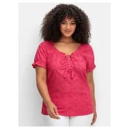 Kurzarmbluse sheego BY JOE BROWNS, Damen, Gr. 40, pink, 100% Baumwolle, unifarben, Carmenausschnitt, Blusen