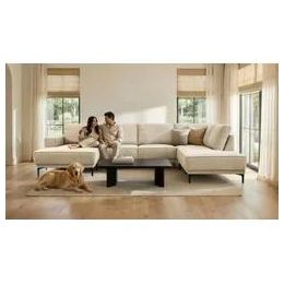 Wohnlandschaft OTTO HOME "XXL Sofa Oland, Struktur, Flachgewebe, Luxus-Microfaser, Boucle", cream, B:345cm H:85cm T:210cm, 100% Polyester, Sofas, Wohnlandschaft, U-Form, 345 cm, Wellenunterfederung, Skandi-Design, Metallf&uuml;&szlig;e