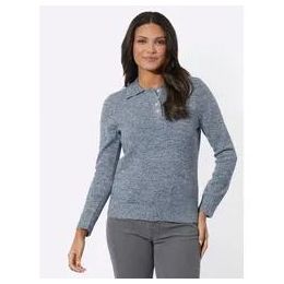 Polokragenpullover Classic Basics "Polopullover", Damen, Gr. 38, blau (rauchblau, ecru, meliert), 100% Polyacryl, unifarben, Pullover