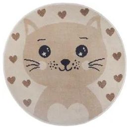 Kinderteppich Hanse Home "Adventures Cat", beige (creme,beige), H:8mm &Oslash;:100cm, Polypropylen, Teppiche, Kinderteppich, Spielteppich, fest, Kinderzimmer, Kurzflor, Spielunterlage