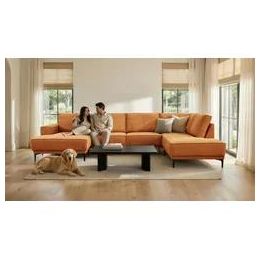 Wohnlandschaft OTTO HOME "XXL Sofa Oland, Struktur, Flachgewebe, Luxus-Microfaser, Boucle", brick, B:345cm H:85cm T:210cm, 100% Polyester, Sofas, Wohnlandschaft, U-Form, 345 cm, Wellenunterfederung, Skandi-Design, Metallf&uuml;&szlig;e