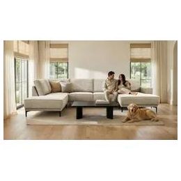 Wohnlandschaft OTTO HOME "XXL Sofa Oland, Struktur, Flachgewebe, Luxus-Microfaser, Boucle", grau (light grau), B:345cm H:85cm T:210cm, 100% Polyester, Sofas, Wohnlandschaft, U-Form, 345 cm, Wellenunterfederung, Skandi-Design, Metallf&uuml;&szlig;e