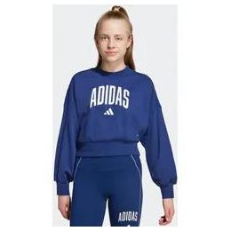 Sweatshirt Adidas SPORTSWEAR "SEASONALS ESSENTIALS COLLEGIATE TYPOGRAPHY CREWNECK KIDS", M&auml;dchen, Gr. 164, blau (dunkelblau, wei&szlig;), Obermaterial: 70% Baumwolle, 30% Polyester, Rundhals, angesetztes B&uuml;ndchen, Sweatshirts Sweatshirt, sportlicher Stil, ohne Verschluss, mit Rundhalsausschnitt