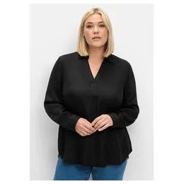 Longbluse sheego, Damen, Gr. 50, schwarz, 100% Viskose, unifarben, V-Ausschnitt, Blusen Longbluse