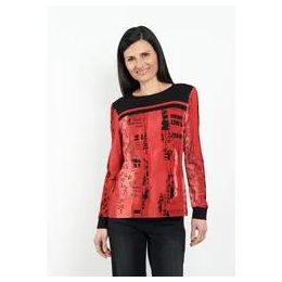Langarmshirt Seidel Moden, Damen, Gr. 48, rot, Jersey, Obermaterial: 94% Viskose, 6% Elasthan, bedruckt, regular fit taillenbedeckt, Rundhals, B&uuml;ndchen, Shirts Langarmshirt, mit grafischem Print - MADE IN GERMANY