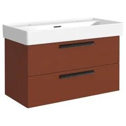 Waschtisch Welltime "SALVADA, Softclose-Ausz&uuml;ge, Keramikbecken", rot, rot, B:100cm H:62,5cm T:47,6cm, Waschtische, Waschtisch, Rot, Lochbohrung f&uuml;r zwei Armaturen, Anti-Finger-Print