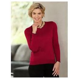 V-Ausschnitt-Pullover Classic Basics "Feinstrick-Pullover", Damen, Gr. 42, rot (kirsche), 100% Polyacryl, unifarben, Pullover