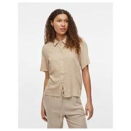 Kurzarmbluse Vila "VIPRICIL S/S NEW SHIRT - NOOS", Damen, Gr. 44, grau (feather gray), Web, Obermaterial: 90% Viskose, 10% Leinen, unifarben, regular fit normal, Blusen