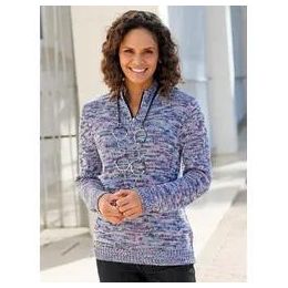 Stehkragenpullover Casual Looks "Stehkragen-Pullover", Damen, Gr. 42, blau (altrosa, marine, meliert), 55% Baumwolle, 45% Polyacryl, meliert, Pullover Stehkragenpullover
