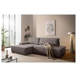 Ecksofa Home Affaire "SHERWOOD, Schlafsofa in L-Form offen (275cm), Cord, Leinenoptik", taupe, B:275cm H:85cm T:167cm, 100% Polyester, Sofas, Ecksofa, Schlaffunktion und Bettkasten, Kedernaht, hoher Sitz- & Liegekomfort