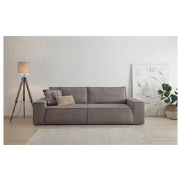 3-Sitzer Home Affaire "SHERWOOD Schlafsofa (257cm) Cord, Samtvelours, Vintage-Lederoptik", beige (taupe), B:257cm H:85cm T:106cm, 100% Polyester, Sofas, Schlaffunktion mit Bettkasten (ca. 136/200cm)