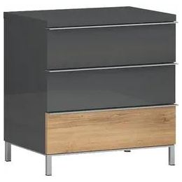 Nachtkonsole OTTO HOME "Onyx, Nachttisch mit 2 oder 3 Schubladen, UV Lackierung Hochglanz", grau (anthrazit, walnussfarben), B:56cm H:59cm T:41cm, Spanplatte, Sideboards, Nachtkonsole, mit Soft-Close-Funktion, Ma&szlig;e (B/T/H) 56/41/43 oder 59cm