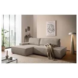 Ecksofa Home Affaire "SHERWOOD, Schlafsofa in L-Form offen (275cm), Cord, Leinenoptik", greige, B:275cm H:85cm T:167cm, 100% Polyester, Sofas, Ecksofa, Schlaffunktion und Bettkasten, Kedernaht, hoher Sitz- & Liegekomfort