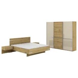 Schlafzimmer-Set Musterring "Savona, Kleiderschrank, Bett & Nachtkommoden, teilmassiv Bianco-Eiche", braun, Schrank 250cm Breit / 217cm Hoch + ohne Matratze, B/H: 180cm x 200cm, Schrank 250cm Breit / 217cm Hoch, Floatglas, Hartfaserplatte, Holz teilmassiv, Holzwerkstoff, Massivholz, Spanplatte, Schlafzimmerm&ouml;bel-Sets, Eiche- und Glast&uuml;ren, Konsolen und Kopfteil Eiche-Bianco, H&ouml;he 217cm