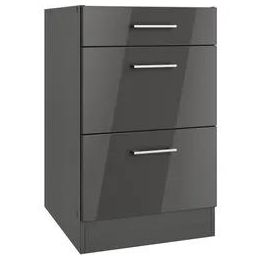 Unterschrank KOCHSTATION "KS-Milan", grau (grau hochglanz), B:50cm H:82cm T:60cm, MDF, Schr&auml;nke, Unterschrank, Auszugschrank 50 cm, matte oder hochgl&auml;nzende Fronten