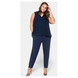 Jumpsuit sheego, Damen, Gr. 48, Normalgr&ouml;&szlig;en, blau (marine), 68% Viskose, 27% Polyamid, 5% Elasthan, unifarben, lang, Overalls Jumpsuit