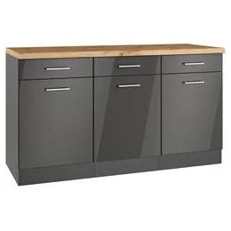 Unterschrank KOCHSTATION "KS-Milan", grau (grau hochglanz), B:150cm H:86cm T:60cm, MDF, Schr&auml;nke, Unterschrank, Unterschrank 150 cm, matte oder hochgl&auml;nzende Fronten