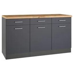 Unterschrank KOCHSTATION "KS-Milan", grau (anthrazit), B:150cm H:86cm T:60cm, Holzwerkstoff, Schr&auml;nke, Unterschrank, Unterschrank 150 cm, matte oder hochgl&auml;nzende Fronten