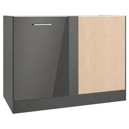 Eckunterschrank KOCHSTATION "KS-Milan", grau (grau hochglanz), B:110cm H:82cm T:60cm, MDF, Schr&auml;nke, Eckunterschrank, Eckunterschrank 110 cm, matte oder hochgl&auml;nzende Fronten