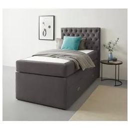 Bett Home Affaire "Boxbett Alvi mit Schubladen, Taschen-Federkernmatratze", grau (dunkelgrau), B:112cm H:133cm L:224cm, 100% Polyester, Betten, Bett, wahlweise H&auml;rtegrad der Matratze H2/H3/H4