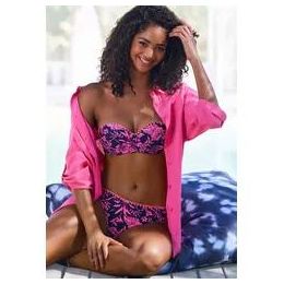 Longbluse Lascana, Damen, Gr. 42, pink, Web, Obermaterial: 58% Viskose, 28% Baumwolle, 14% Leinen, unifarben, figurumspielend kniebedeckend, V-Ausschnitt, mit Riegel krempelbar, Blusen Longbluse, aus leichter Webware mit Leinenanteil, luftiges Blusenkleid