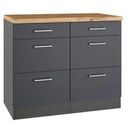 Unterschrank KOCHSTATION "KS-Milan", anthrazit, B:100cm H:86cm T:60cm, Holzwerkstoff, Schr&auml;nke, Unterschrank, Auszugschrank 100 cm, matte oder hochgl&auml;nzende Fronten