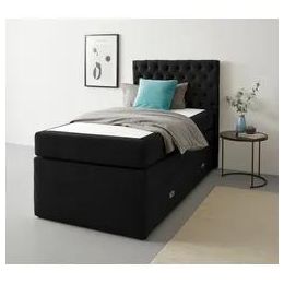 Bett Home Affaire "Boxbett Alvi mit Schubladen, Taschen-Federkernmatratze", schwarz, B:112cm H:133cm L:224cm, 100% Polyester, Betten, Bett, wahlweise H&auml;rtegrad der Matratze H2/H3/H4