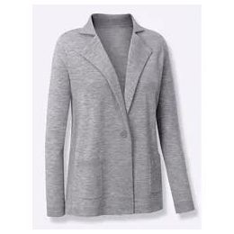 Jacquardstrickjacke CREATION L PREMIUM, Damen, Gr. 48, grau (steingrau, meliert), 100% Schurwolle, unifarben, Strickjacken