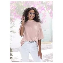 Kurzarmshirt Lascana "mit Stehkragen", Damen, Gr. 48/50, rosa (ros&eacute;), Cr&ecirc;pe, Obermaterial: 97% Polyester, 3% Elasthan, unifarben, l&auml;ssig geschnitten, Shirts, aus b&uuml;gelfreier Cr&ecirc;pe-Qualit&auml;t