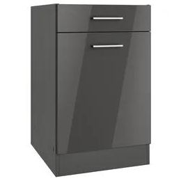 Unterschrank KOCHSTATION "KS-Milan", grau hochglanz, B:50cm H:82cm T:60cm, MDF, Schr&auml;nke, Unterschrank, Unterschrank 50 cm, matte oder hochgl&auml;nzende Fronten