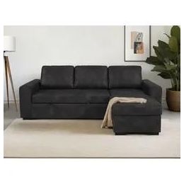 Ecksofa TRENDS BY HG "Poll L-Form, B: 245 cm", schwarz (d420 tobago 17 anthrazit), B:245cm H:85cm T:155cm, 100% Polyester, Sofas, Ecksofa, mit Schlaffunktion & Bettkasten