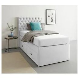 Bett Home Affaire "Boxbett Alvi mit Schubladen, Taschen-Federkernmatratze", grau (hellgrau), B:112cm H:133cm L:224cm, 100% Polyester, Betten, Bett, wahlweise H&auml;rtegrad der Matratze H2/H3/H4