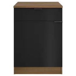 Unterschrank GAMI "Eden K&uuml;che Unterschrank B.60 1 T&uuml;r 1 Schublade", schwarz (eiche helvezia nachbildung, schwarz), B:60cm H:86cm T:60cm, Holzwerkstoff, Schr&auml;nke, Unterschrank, Unterschrank mit 1T&uuml;r und 1 Schublade Breite 60 cm