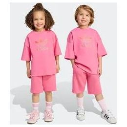 Trainingsanzug Adidas ORIGINALS "SHORT TEE SET", Jungen, Gr. 128, rosa (pink fusion, lucid rot), Obermaterial: 100% Baumwolle. Obermaterial Hose: 70% Baumwolle, 30% Polyester, Sportanz&uuml;ge Trainingsanzug