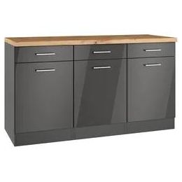 Unterschrank KOCHSTATION "KS-Milan", grau hochglanz, B:150cm H:86cm T:60cm, MDF, Schr&auml;nke, Unterschrank, Unterschrank 150 cm, matte oder hochgl&auml;nzende Fronten