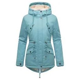 Winterjacke Marikoo "Manolya", Damen, Gr. L (40), himmelblau, Oberstoff: 100% Baumwolle; Futter: 100% Polyester; Wattierung: 100% Polyester; &Auml;rmelfutter: 100% Polyester, figurbetont Po-bedeckend, hoch geschlossener Ausschnitt, &Auml;rmel ohne &Auml;rmelschlitz Rippstrickb&uuml;ndchen mit Druckknopf, Jacken Winterjacke, stylischer Kurzmantel mit weichem Teddyfell-Futter