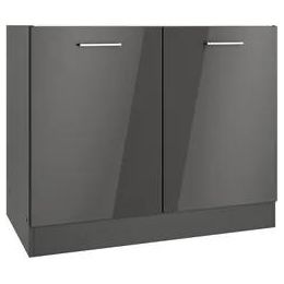 Sp&uuml;lenschrank KOCHSTATION "KS-Milan", grau (grau hochglanz), B:100cm H:82cm T:60cm, MDF, Schr&auml;nke, Sp&uuml;lenschrank, Sp&uuml;lenschrank 100 cm, matte oder hochgl&auml;nzende Fronten