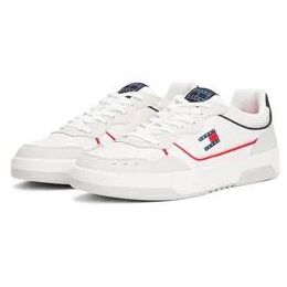 Tommy Hilfiger Sneaker TOMMY JEANS "TJM CUPSOLE ELEVATED LEATHER", Herren, Gr. 41, wei&szlig; (wei&szlig;, blau rot), Nappaleder, Veloursleder, kontrastfarbene Details, Schuhe Sneaker, Freizeitschuh, Halbschuh, Schn&uuml;rschuh, bunte Paspel in Tommy Farben