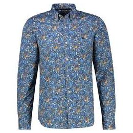 Langarmhemd Lerros "Herrenhemd FLOWERS in &Uuml;bergr&ouml;ssen", Herren, Gr. 4XL, extraweit, blau (storm blau), 97% Baumwolle, 3% Elasthan, Hemden