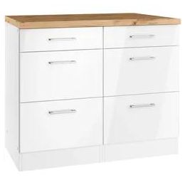 Unterschrank KOCHSTATION "KS-Milan", wei&szlig; (wei&szlig; hochglanz), B:100cm H:86cm T:60cm, MDF, Schr&auml;nke, Unterschrank, Auszugschrank 100 cm, matte oder hochgl&auml;nzende Fronten
